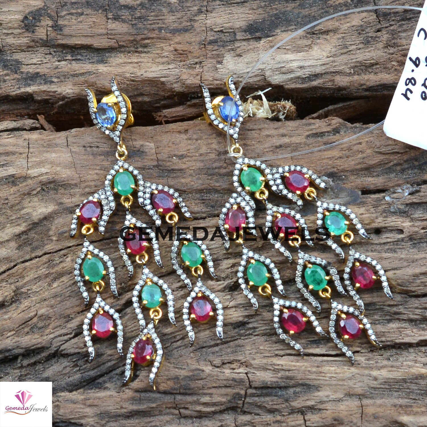 Ruby Silver Earrings Emerald Gemstone Earrings Pave Diamond - Etsy