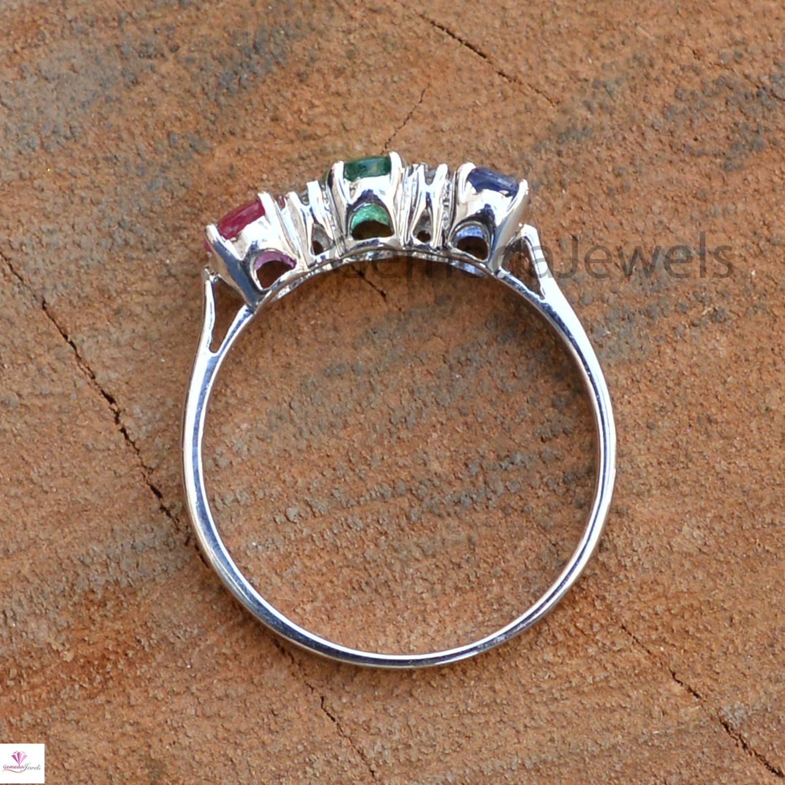 Natural Ruby Emerald Sapphire Ring Sterling Silver Jewelry - Etsy