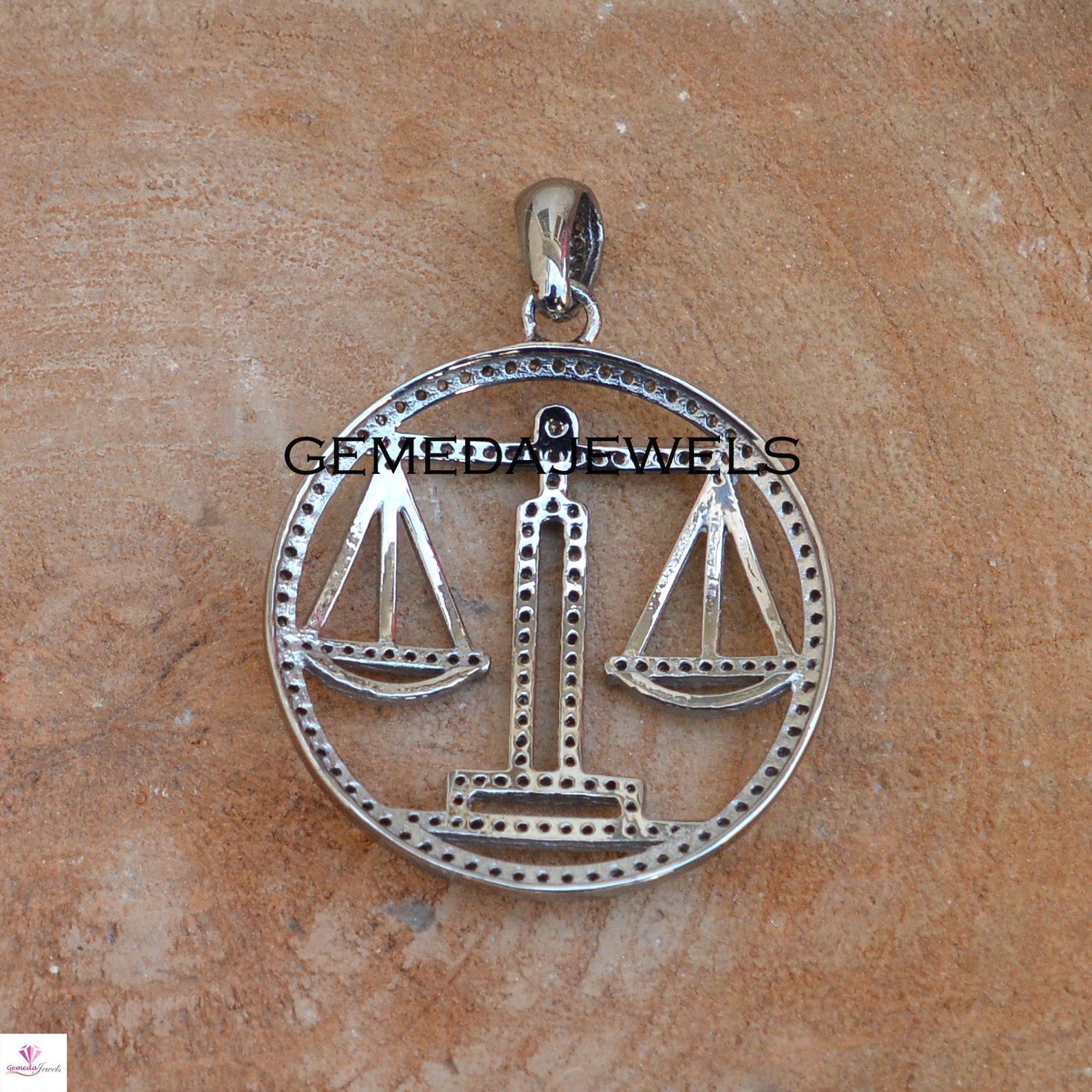 Pave Diamond Pendant Diamond Scale of Libra 925 Silver - Etsy