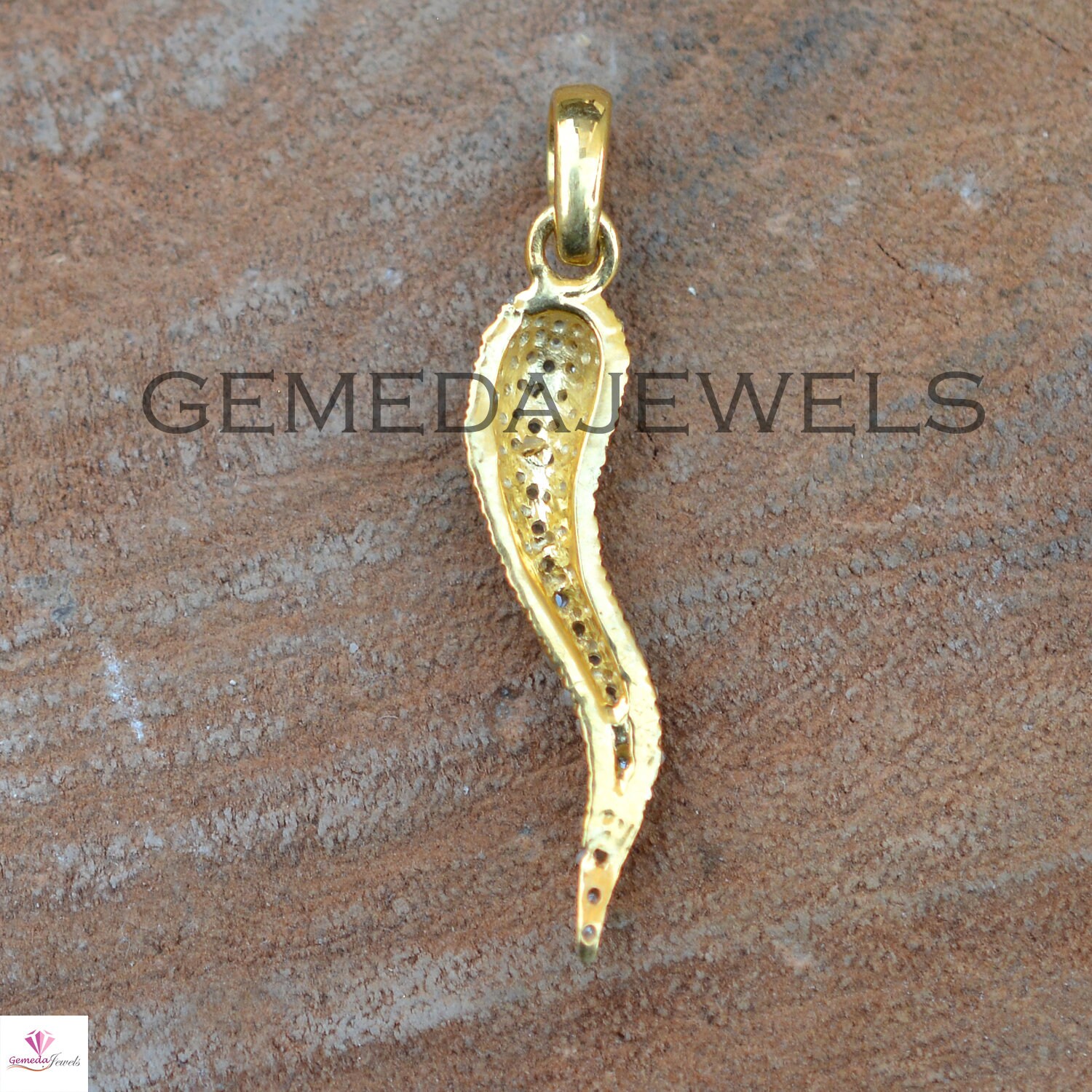 Pave Diamond Horn Pendant 925 Silver Gold Plated Jewelry | Etsy