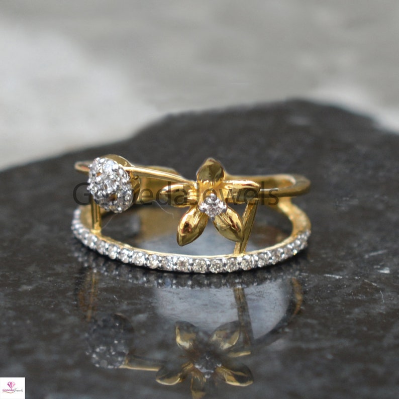 14k Gold Flower Ring Double Cut White Diamond Ring 14k Gold | Etsy