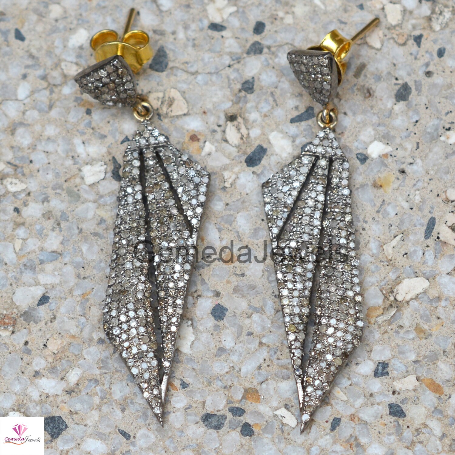 Genuine Pave Diamond Earring 14k Gold Jewelry Sterling - Etsy