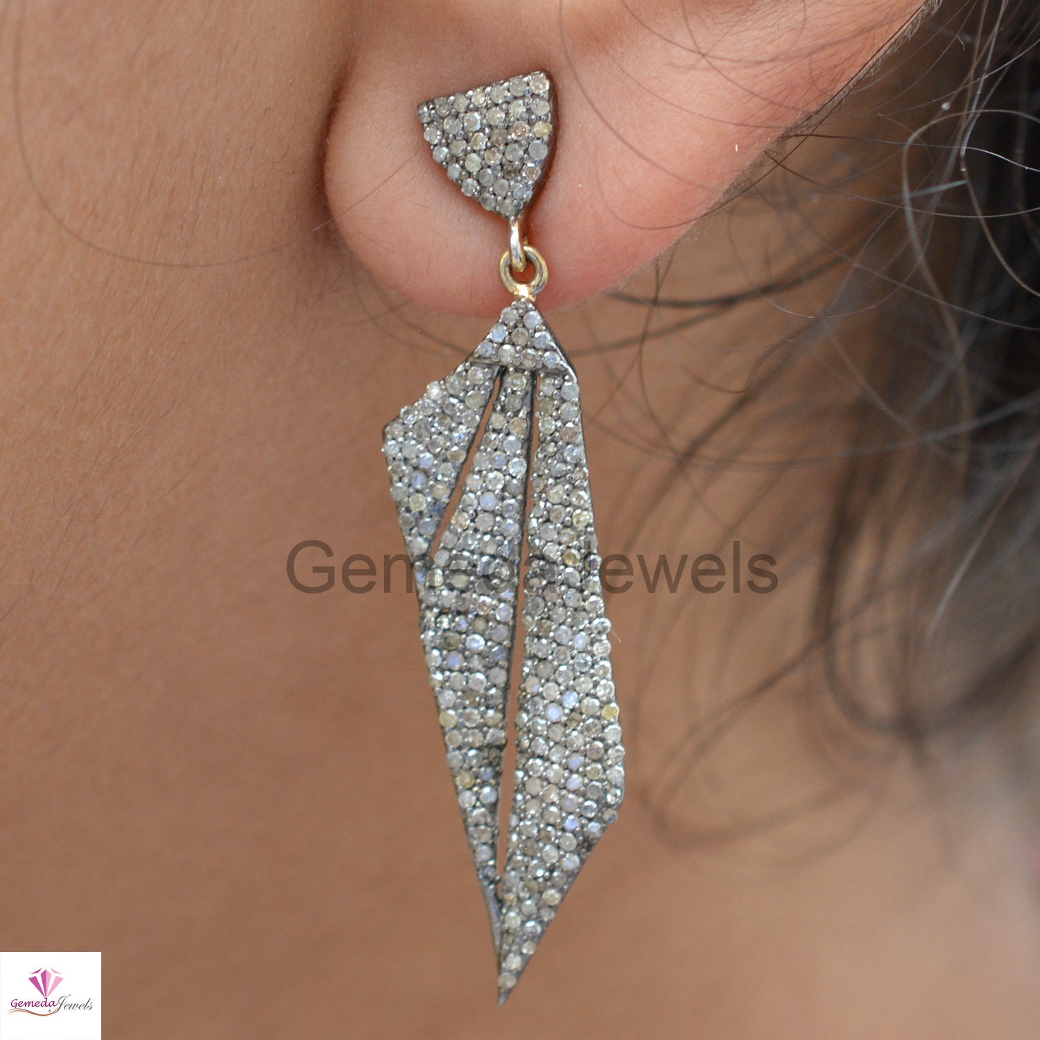 Genuine Pave Diamond Earring 14k Gold Jewelry Sterling - Etsy