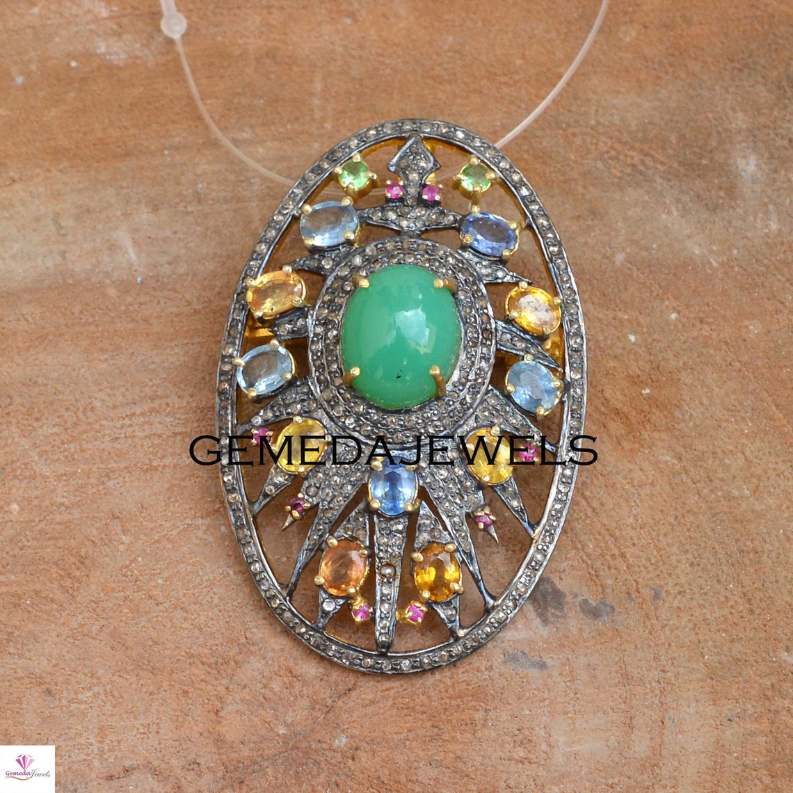 Chrysoprase Gemstone Brooch Multi Gemstone Brooch Pendant | Etsy