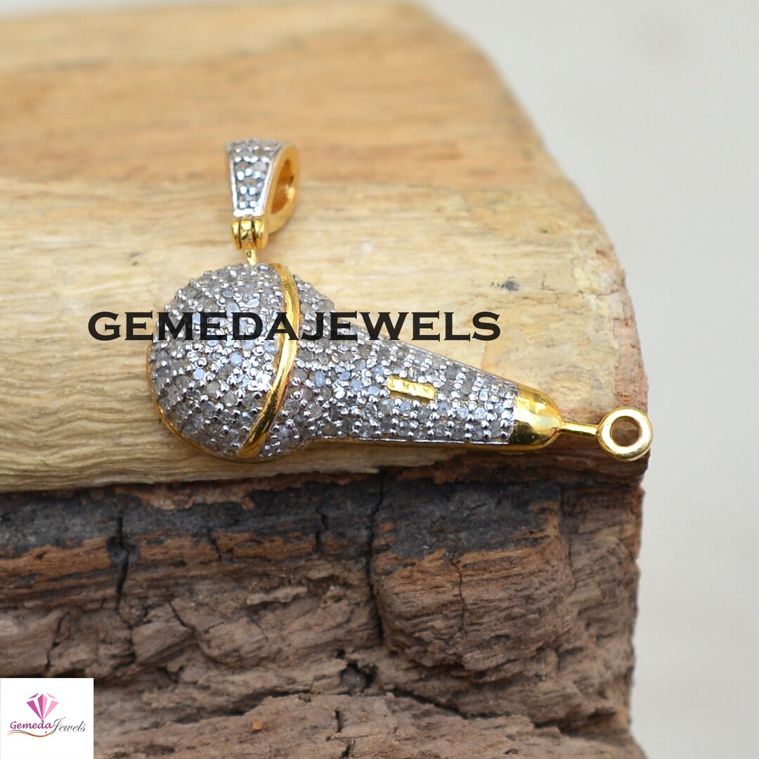 Pave Diamond Mic Pendant, 925 Silver Gold Filled Jewelry, Microphone ...