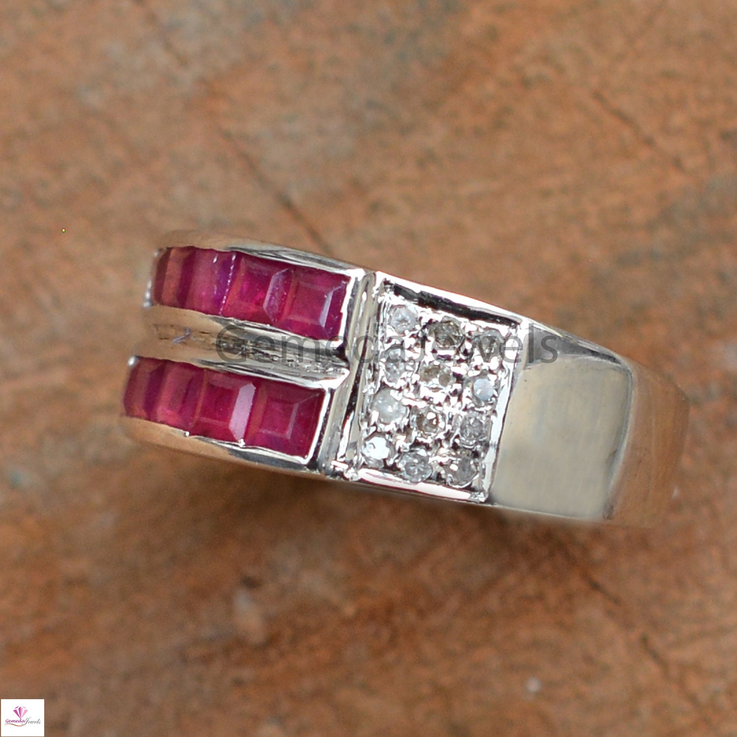 Ruby Gemstone Ring Pave Diamond Jewelry Sterling Silver | Etsy