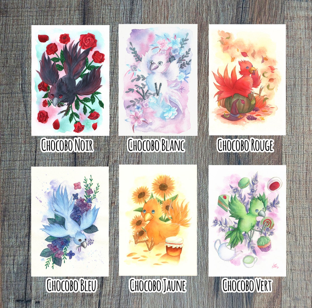 Watercolor Bird Poster Chocobos of All Colors - Etsy