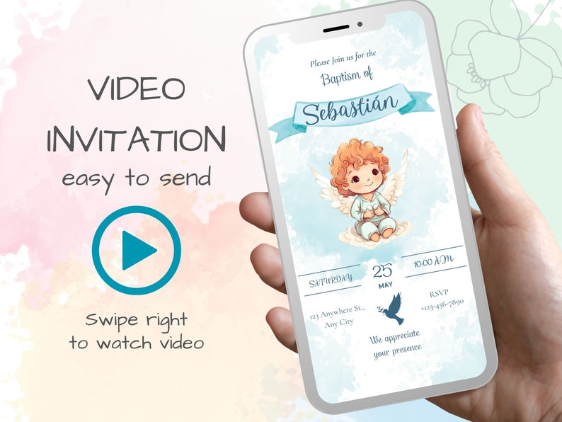 Kids Party E Invite, Angel Baptism Video Invitation, Personalized ...