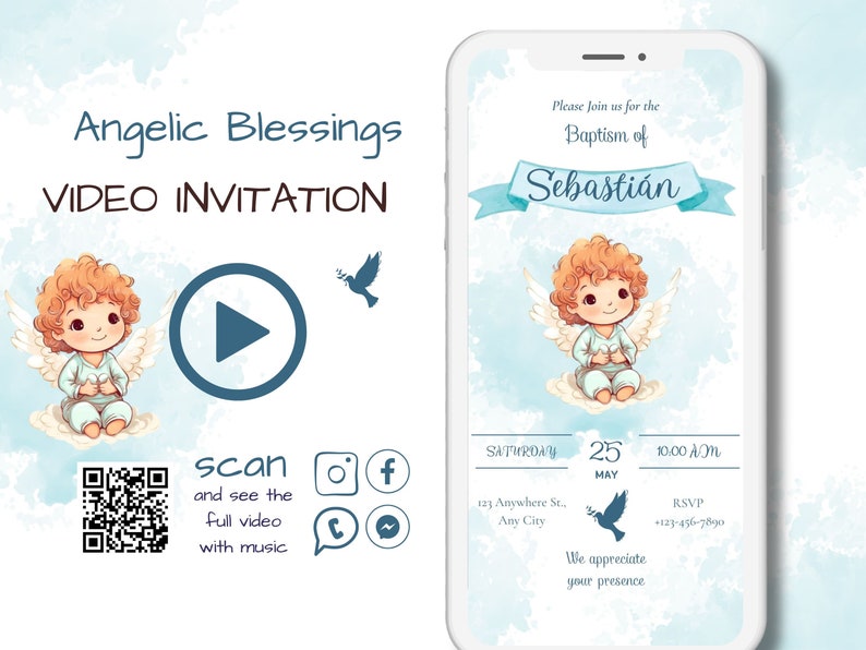 Kids Party E Invite, Angel Baptism Video Invitation, Personalized ...
