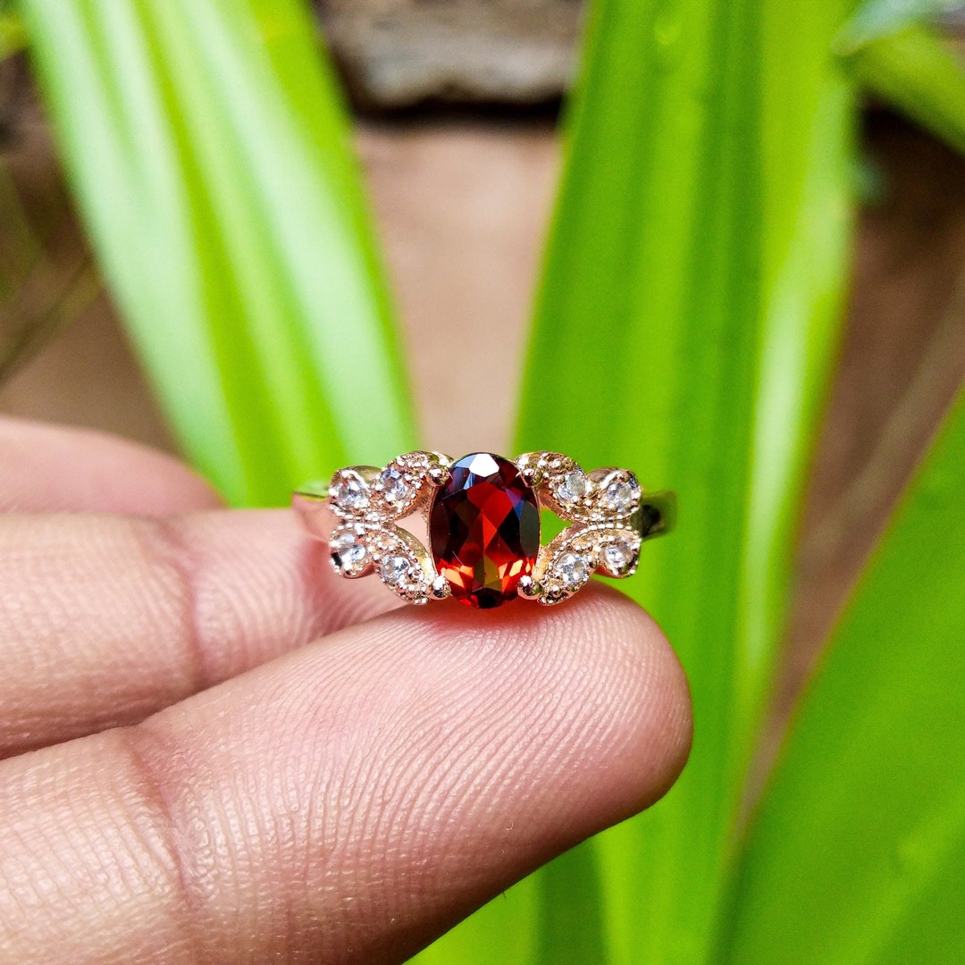 Natural Garnet Garnet Gemstone Ring January Birthstone - Etsy