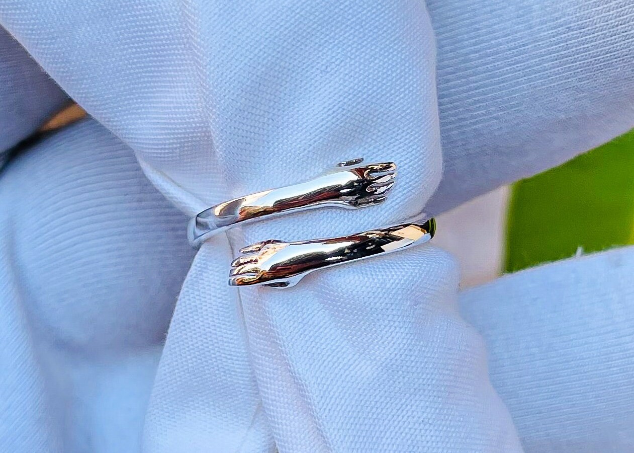 Silver Love Hugging Hand Stackable Ring Love Hug Ring Couple | Etsy