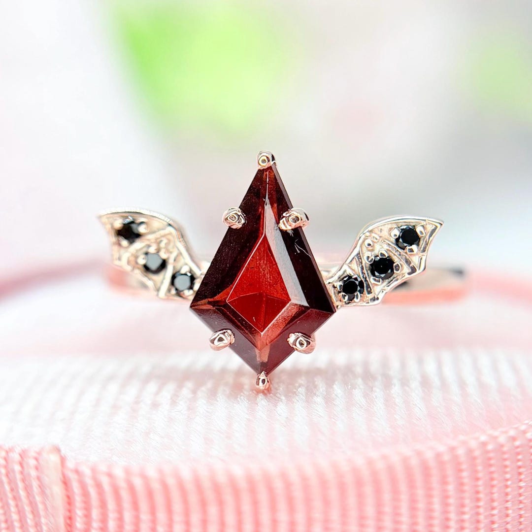 Garnet Bat Wing Ring: Black Onyx Accents, Dark Romance Jewelry - Etsy