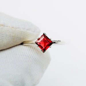 Dainty Princess Cut Garnet Engagement Ring in 14k Rose Gold: A Timeless ...