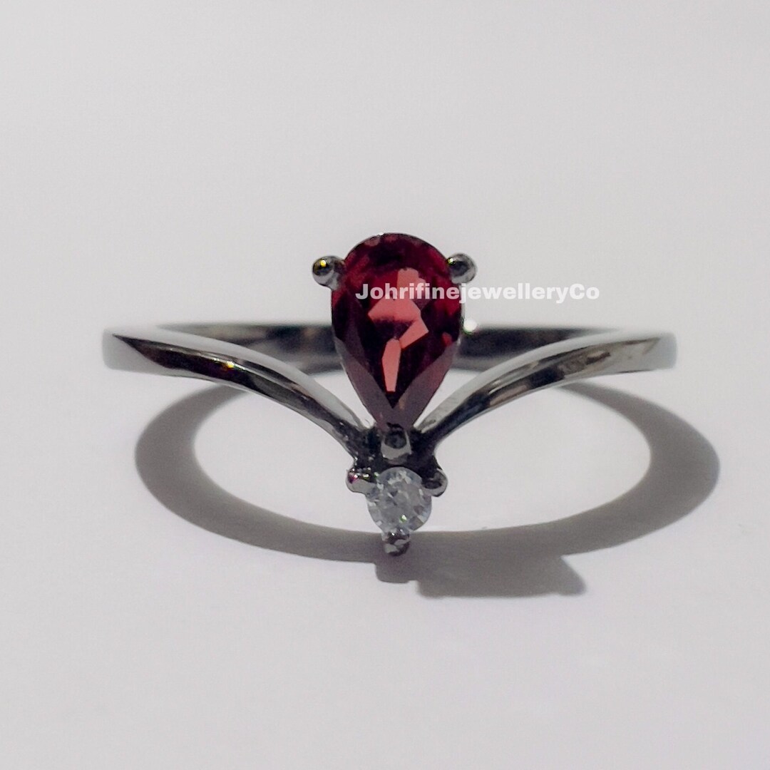 Pear Shaped Garnet Engagement Ring, 925 Sterling Silver Bridal Ring ...