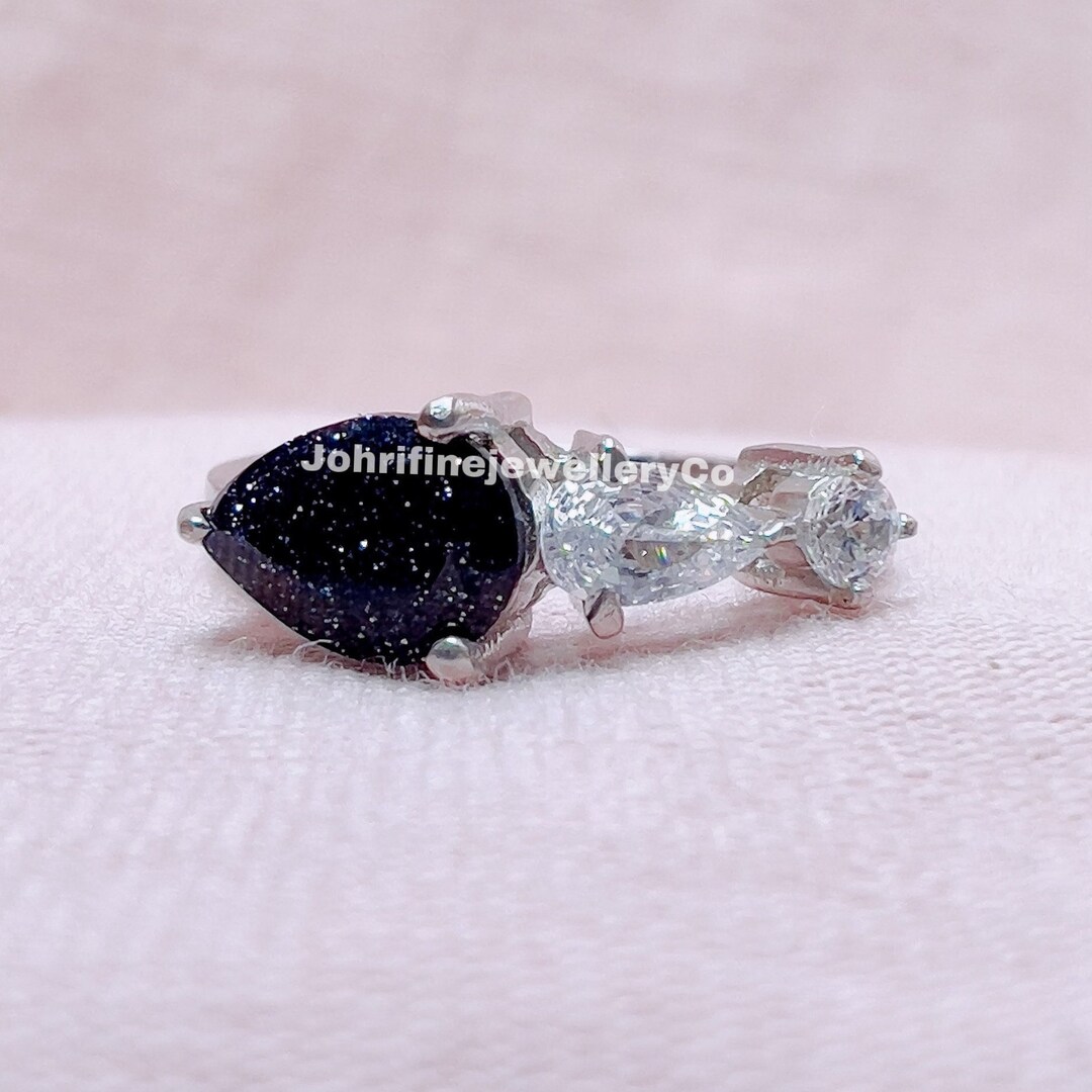 Blue Sandstone Engagement Ring,galaxy Sandstone Ring,sterling Silver ...