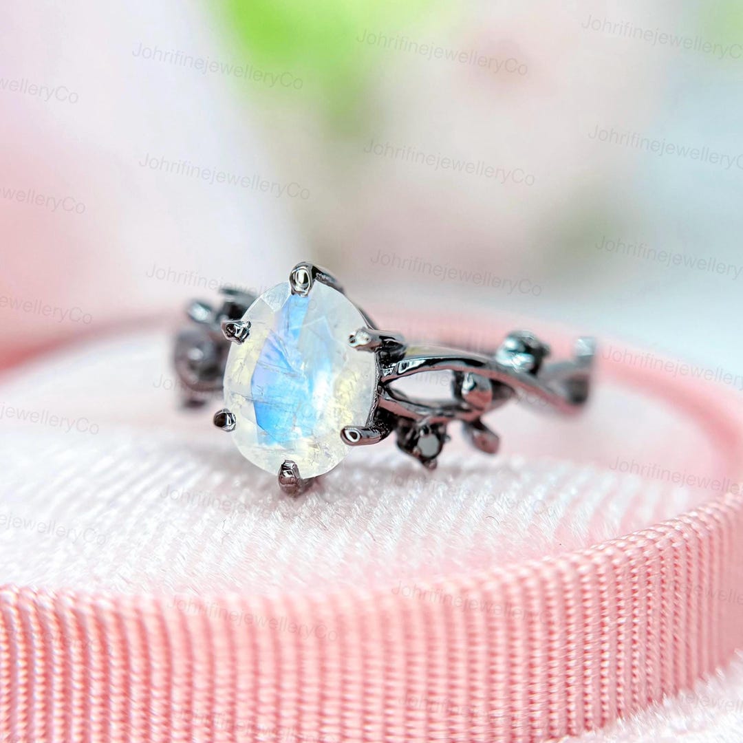 Gothic Blue Fire Moonstone Statement Ring: A Solitaire 925 Sterling ...