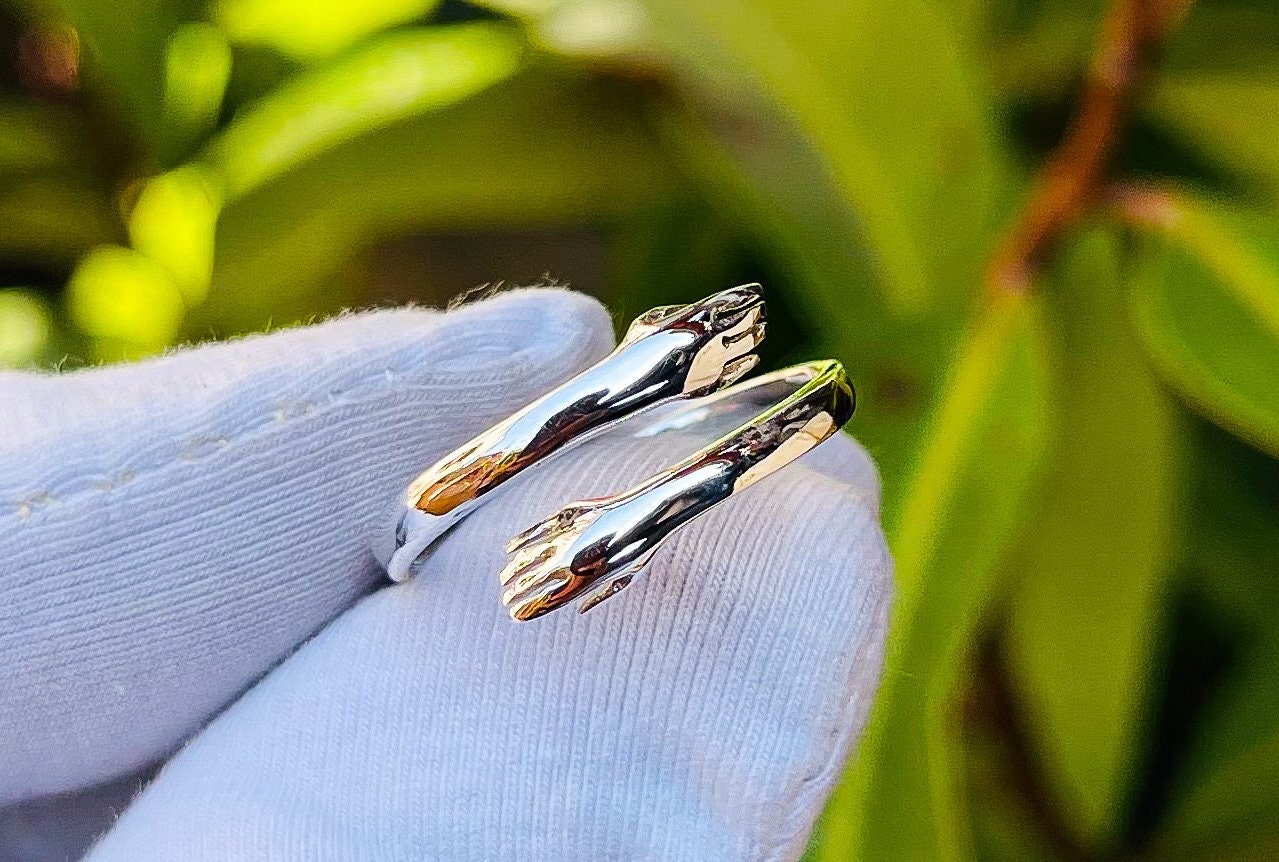 Silver Love Hugging Hand Stackable Ring Love Hug Ring Couple | Etsy