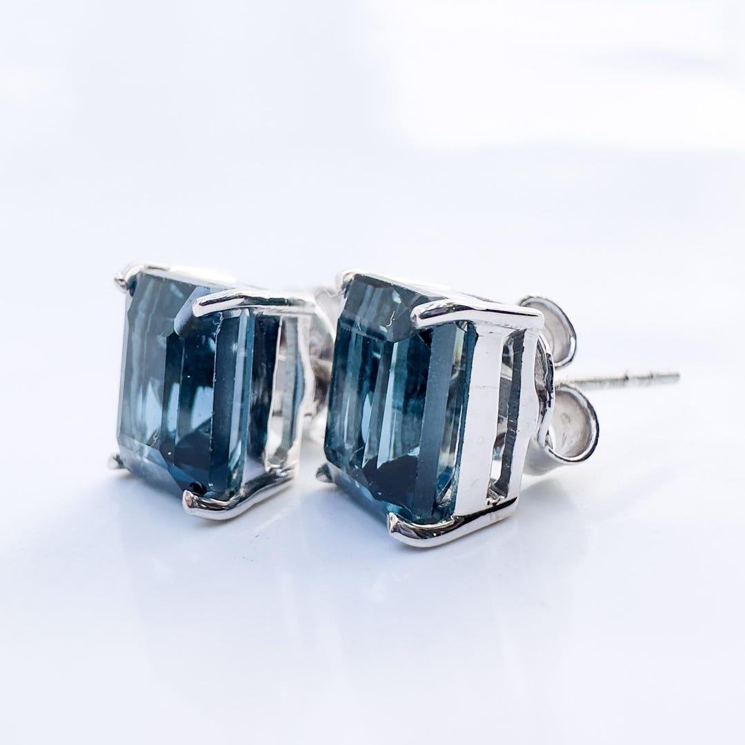 Genuine London Blue Topaz Emerald Cut Earrings, 6x8mm Halo London Blue ...
