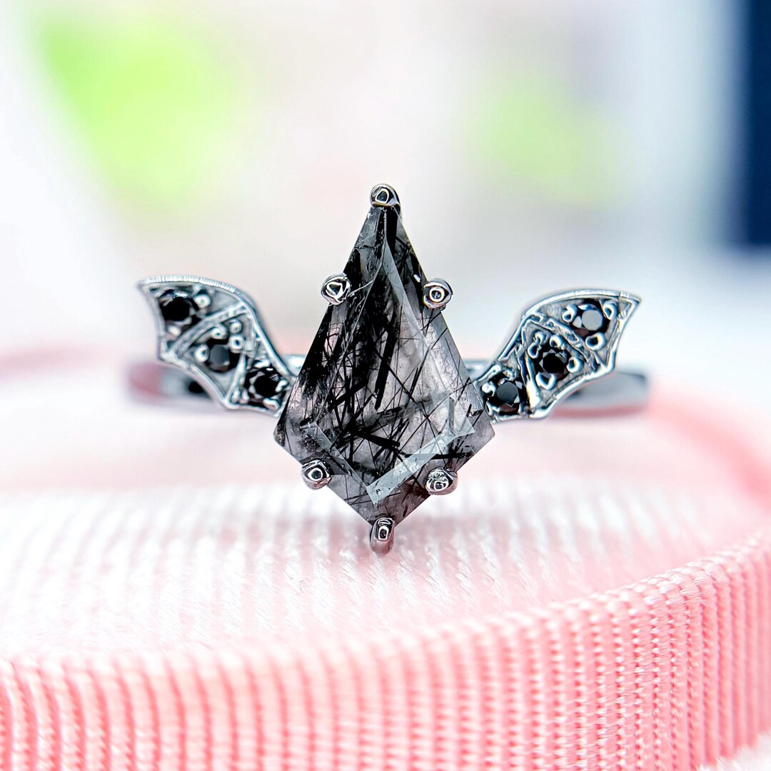 Black Rutilated Quartz Bat Wing Ring | Gothic Sterling Silver - Etsy