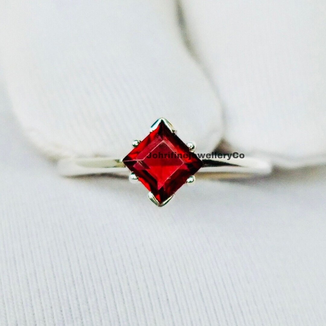 Dainty Princess Cut Garnet Engagement Ring in 14k Rose Gold: A Timeless ...