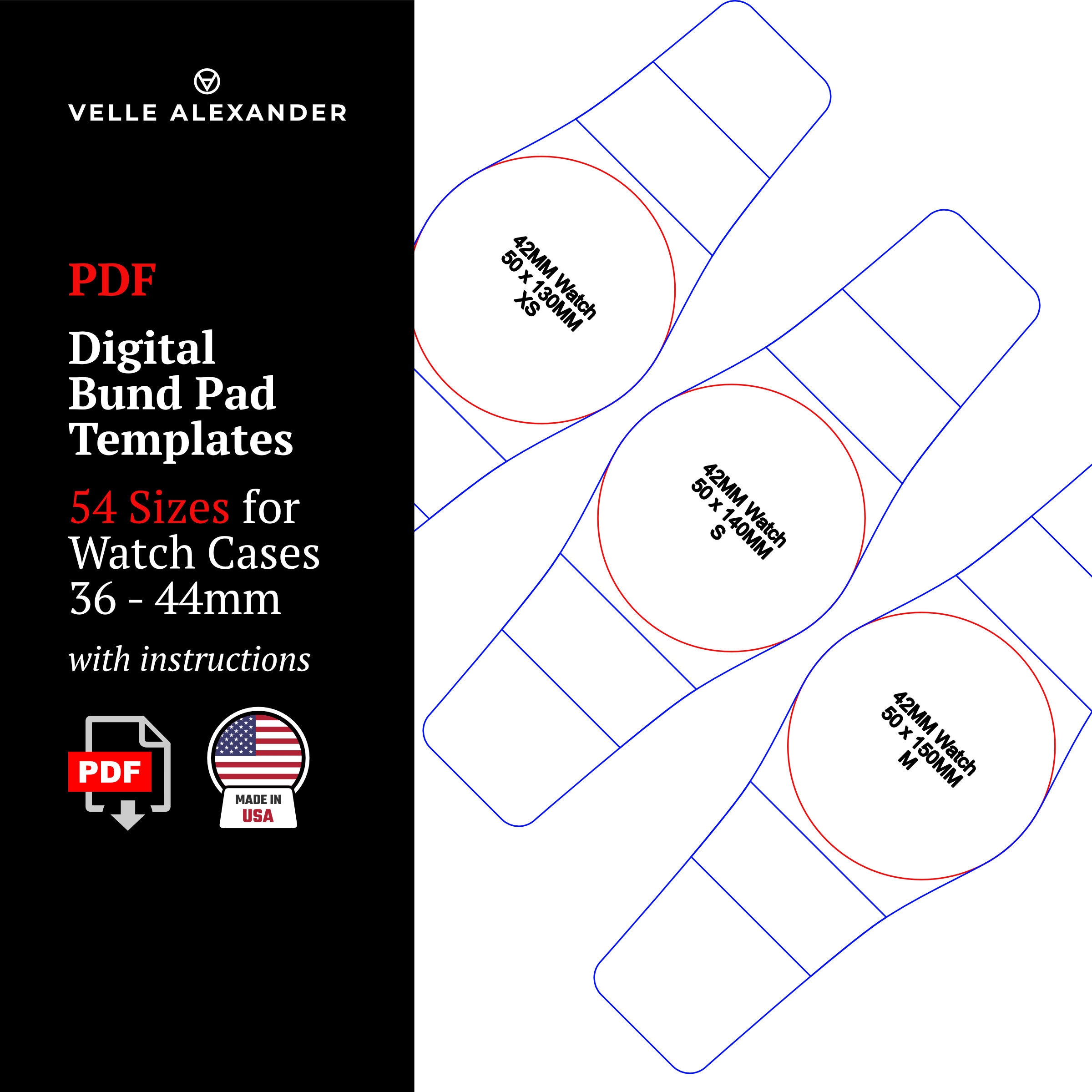 54 Digital Bund Pad Templates for Watch Straps | Watch Cases Sizes 36mm ...