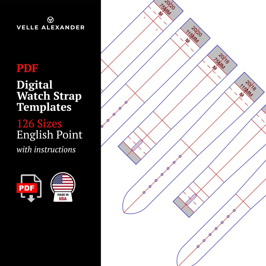 126 Digital Watch Strap Templates | 16mm - 24mm Lug Widths | English ...