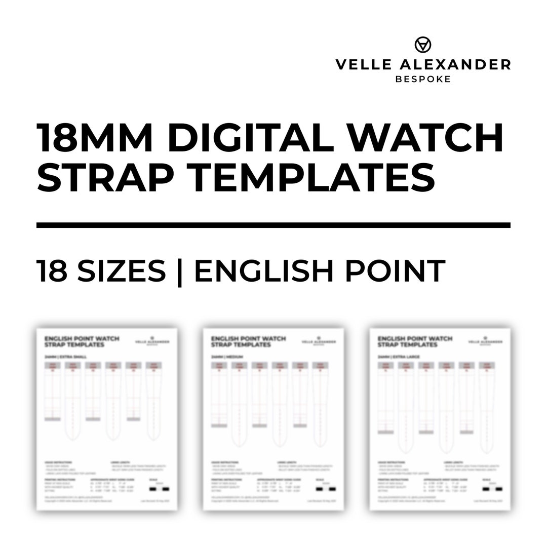 18mm Digital Watch Strap Templates | 18 Sizes | English Point | PDF - Etsy