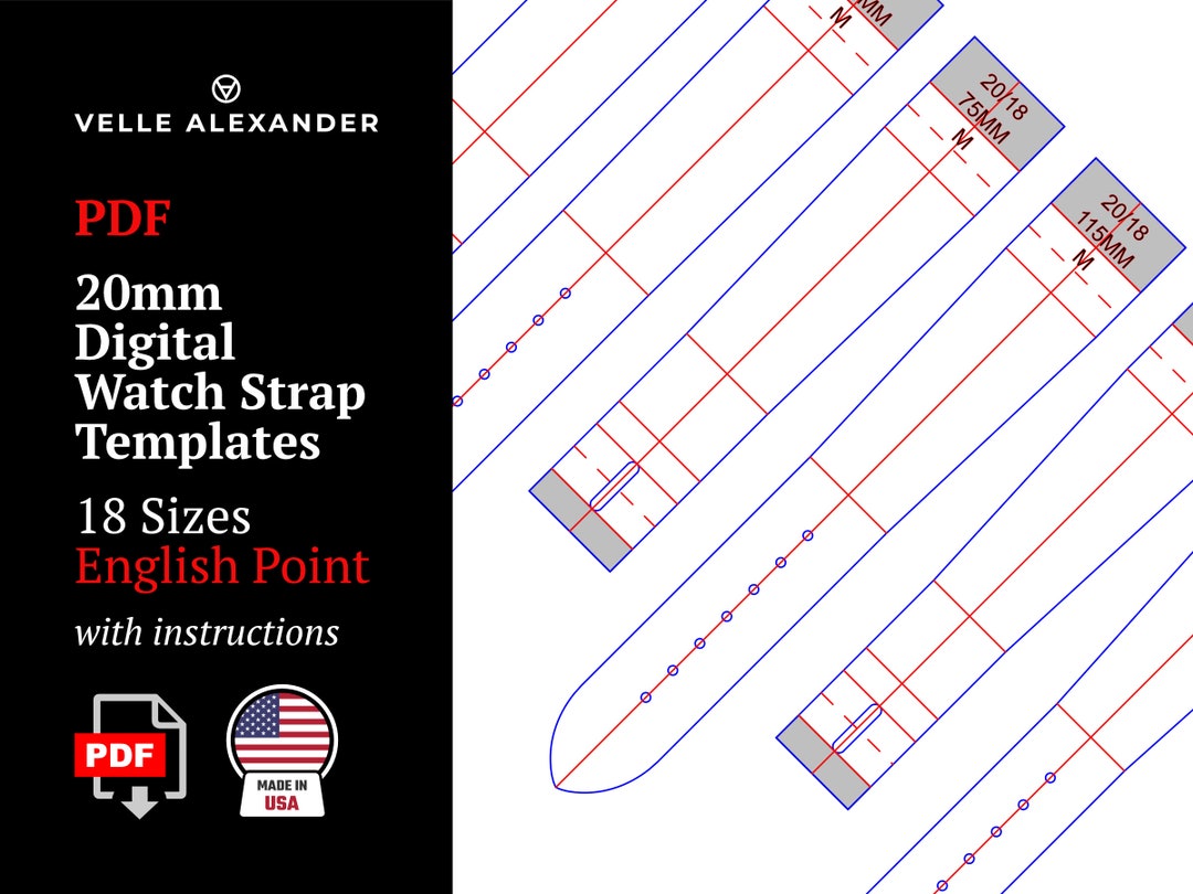 20mm Digital Watch Strap Templates | 18 Sizes | English Point | PDF - Etsy