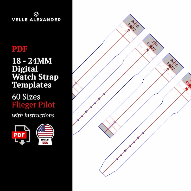 60 Digital Watch Strap Templates | 18mm - 24mm Lug Widths | Flieger ...