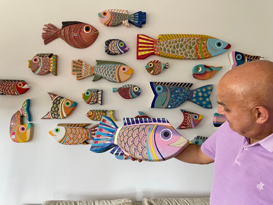 Handmade Wooden Fish, Modern Wood Art, Wood Art for Wall, Painted ...