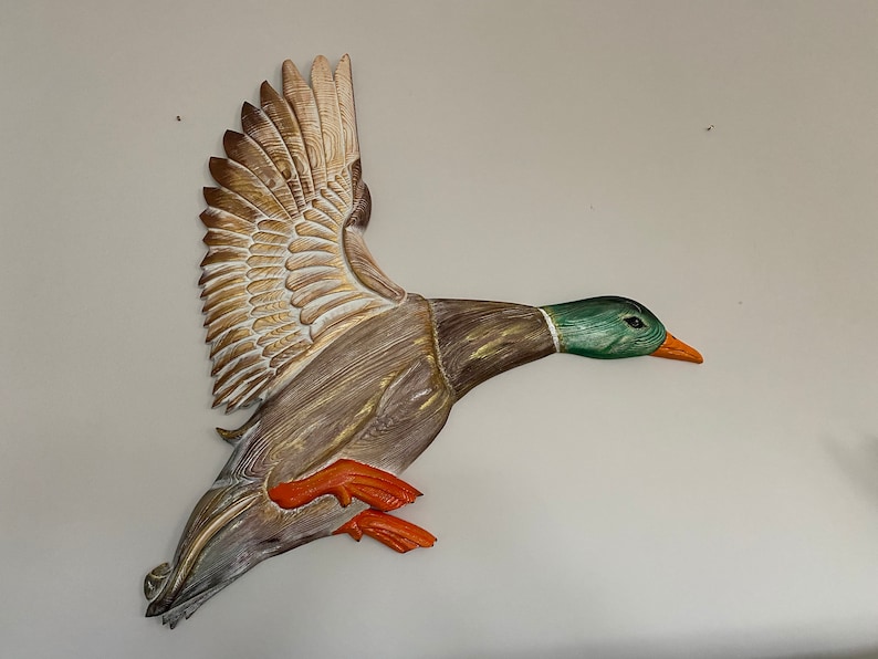 Handmade Wooden Sculpture Duck, Wood Work Wall Hanging, Art Object Duck ...