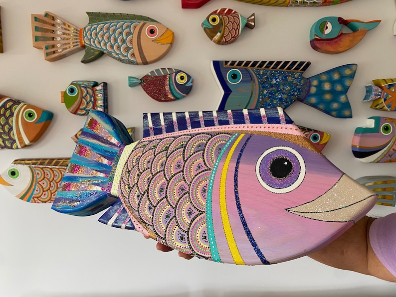Handmade Wooden Fish, Modern Wood Art, Wood Art for Wall, Painted ...