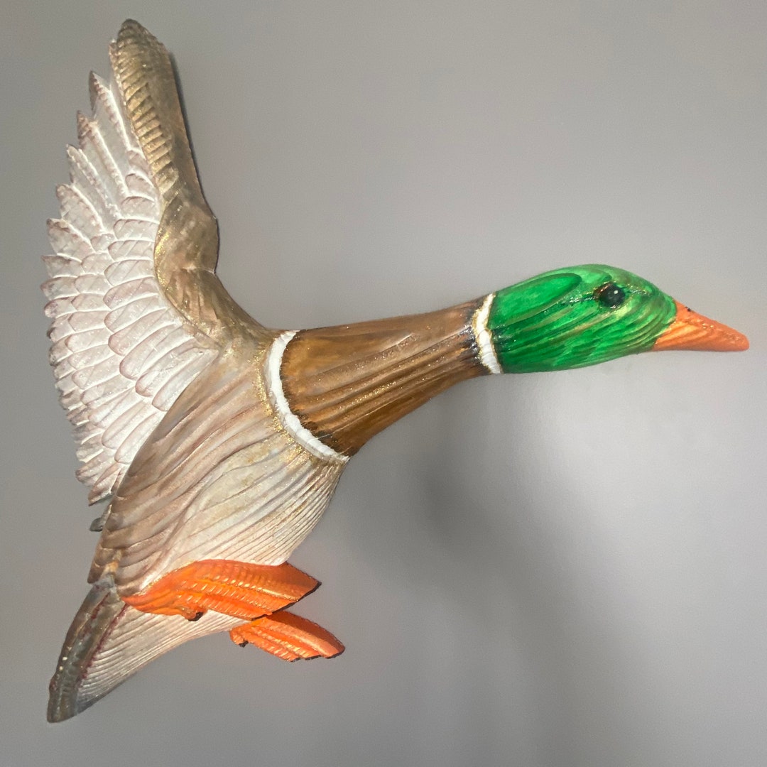 Handmade Wooden Sculpture Duck, Wood Work Wall Hanging, Art Object Duck ...