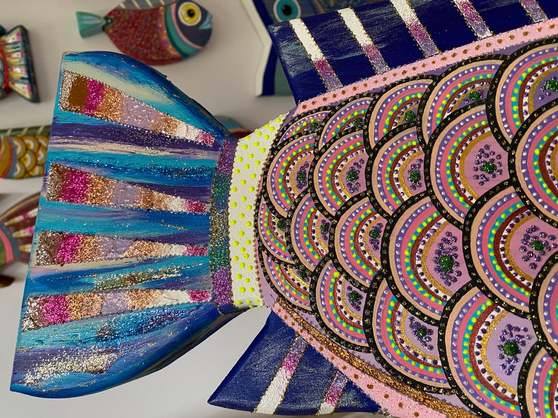 Handmade Wooden Fish, Modern Wood Art, Wood Art for Wall, Painted ...