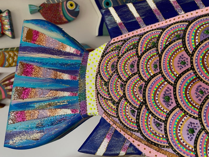 Handmade Wooden Fish, Modern Wood Art, Wood Art for Wall, Painted ...