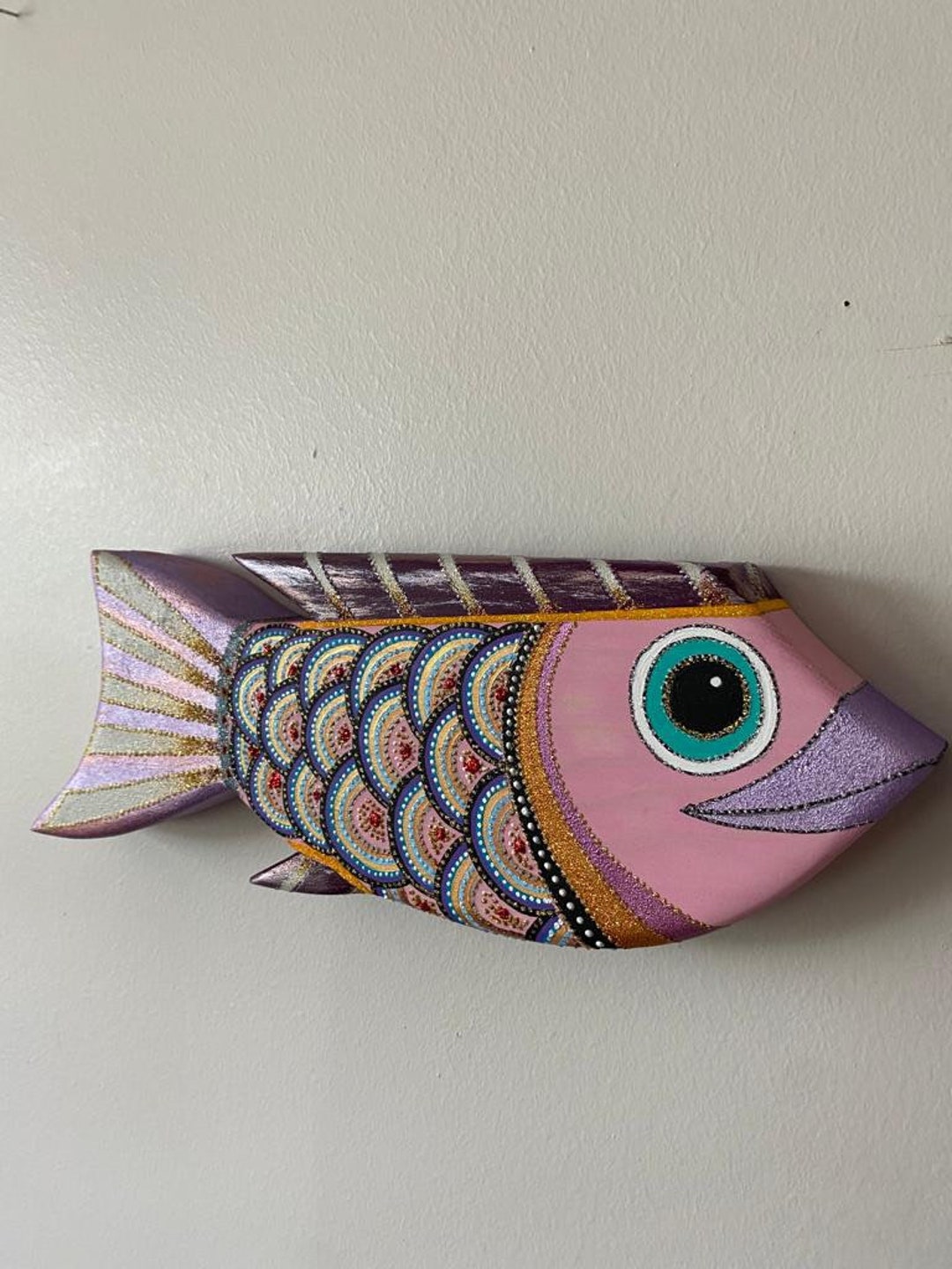 Pink Wall Hanging,handmade Wooden Fish, Modern Wood Wall Hanging ...