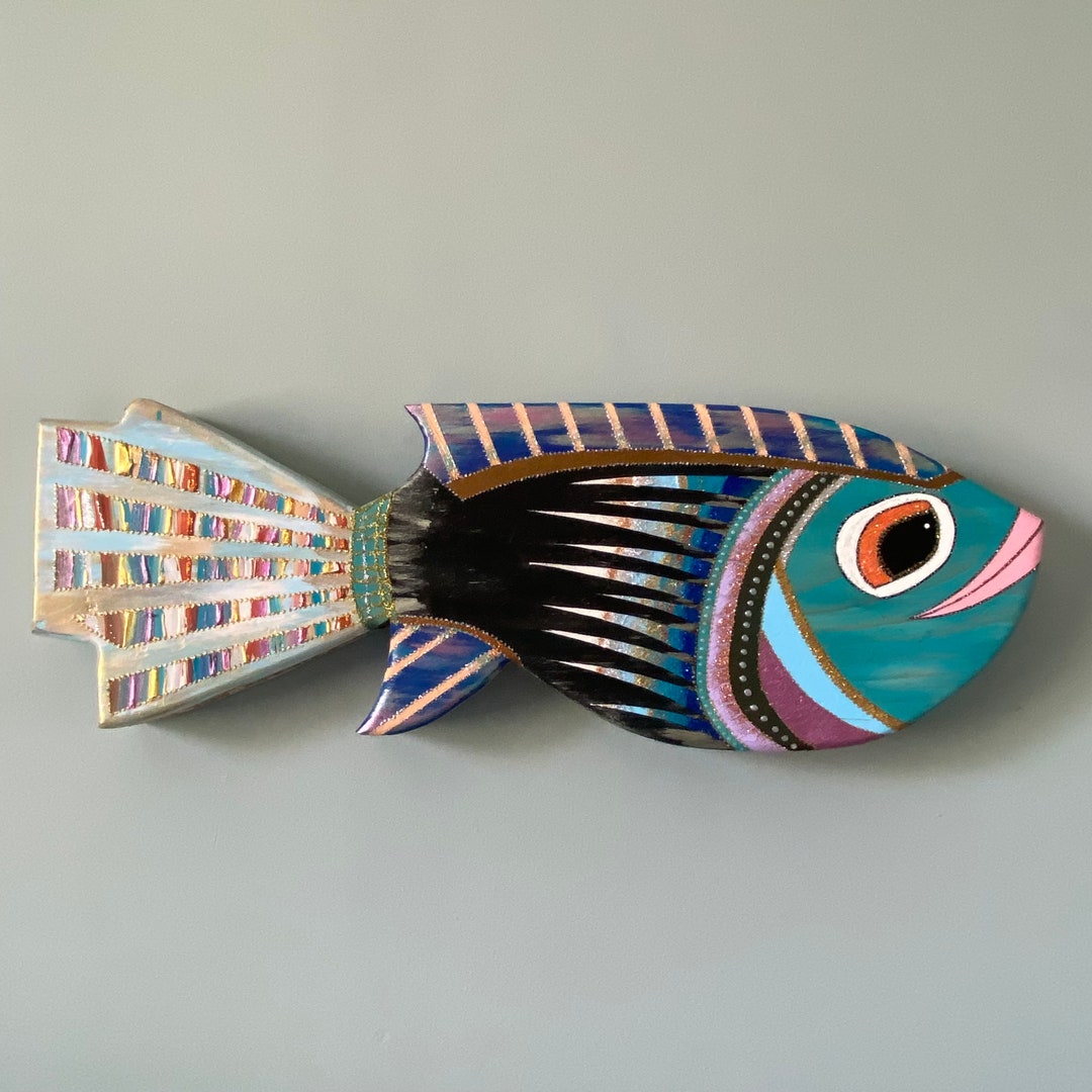Blue Fish Wall Hangings, Wooden Fish, Wood Art , Home Decor , Wall ...