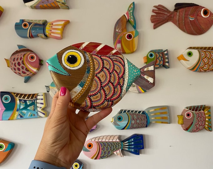 Handmade Wooden Fish, Modern Wood Art, Wood Art for Wall, Painted ...