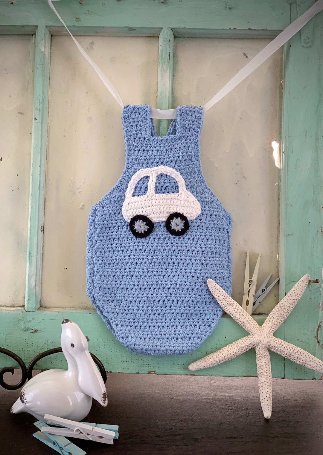 Baby Romper, Crochet Baby Boy Romper With Car Design, Baby Shower Gift ...