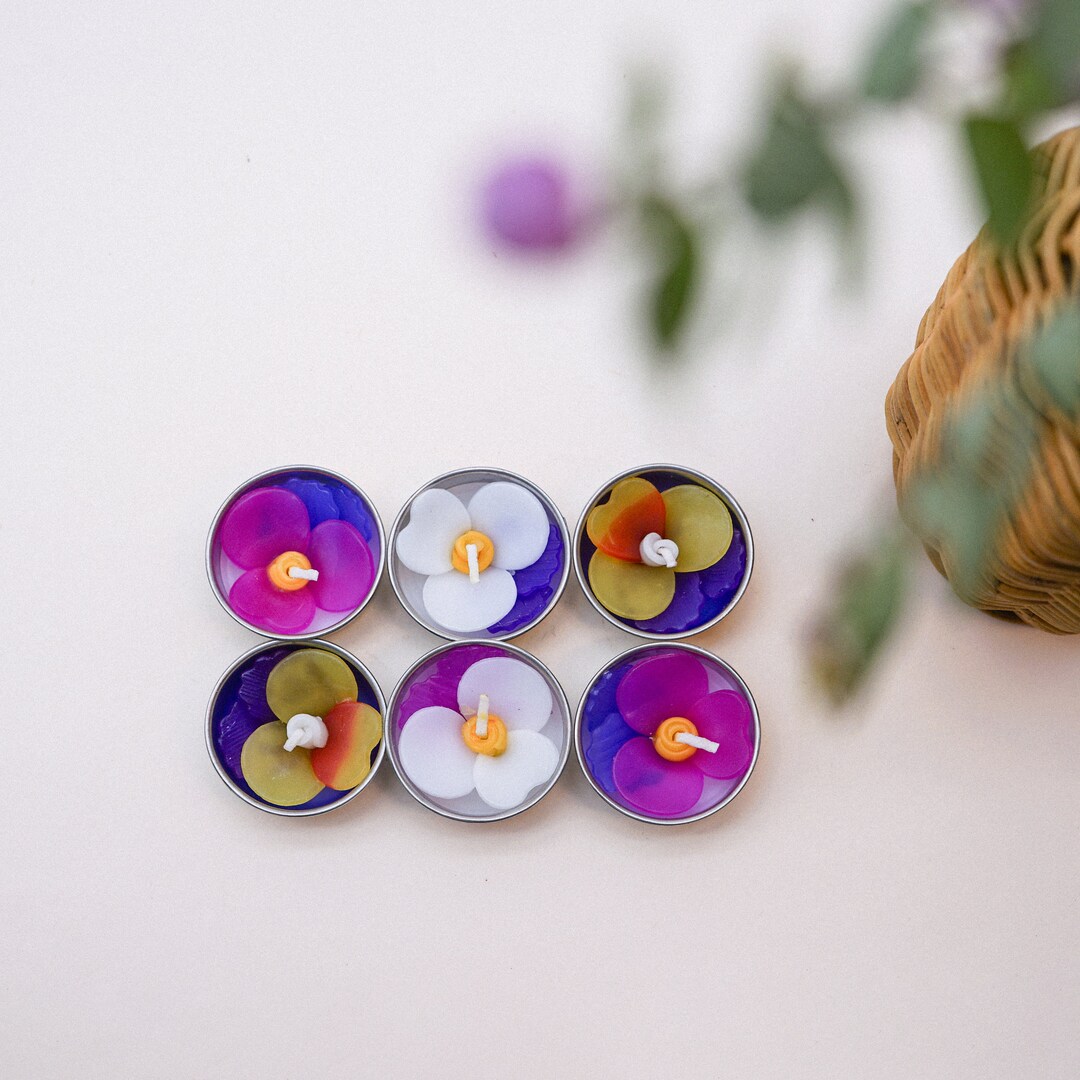 8 Assorted Handmade Pansy Scented Tealight Set With Neroli Essential ...