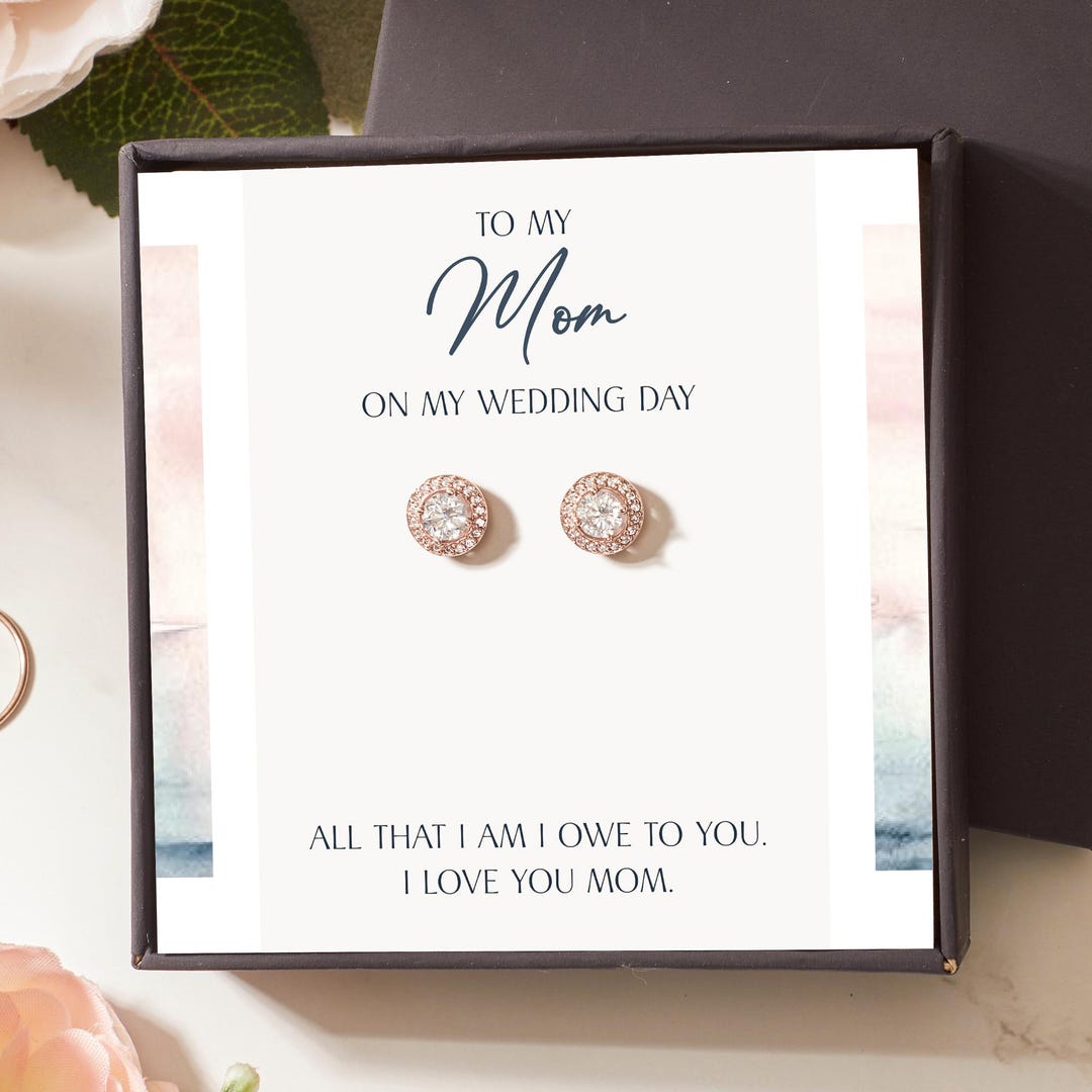 Gift for Mom on Wedding, Mother of the Bride Earings, CZ Halo Stud ...