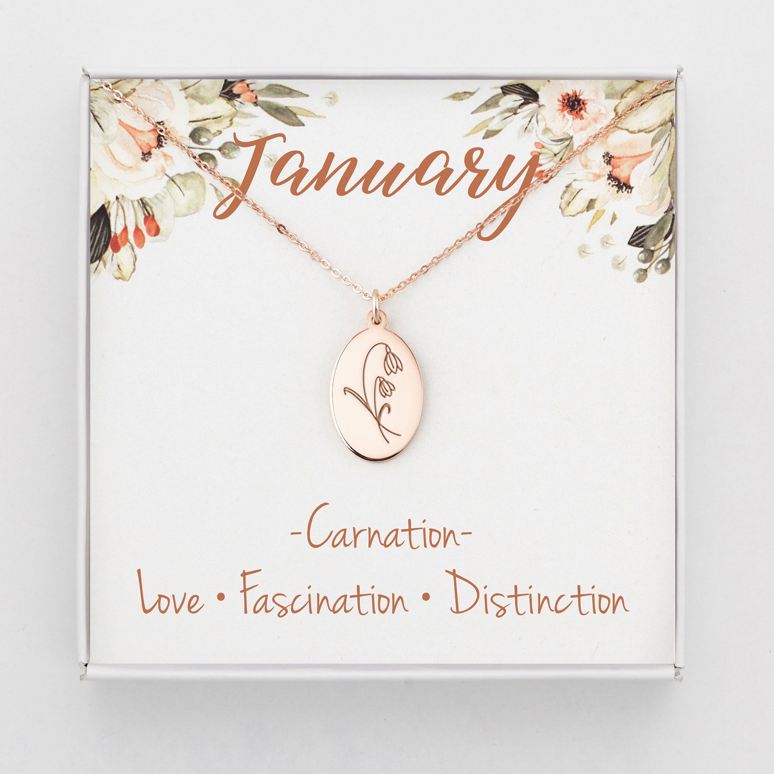 January Birth Flower Necklace January Flower Necklace | Etsy