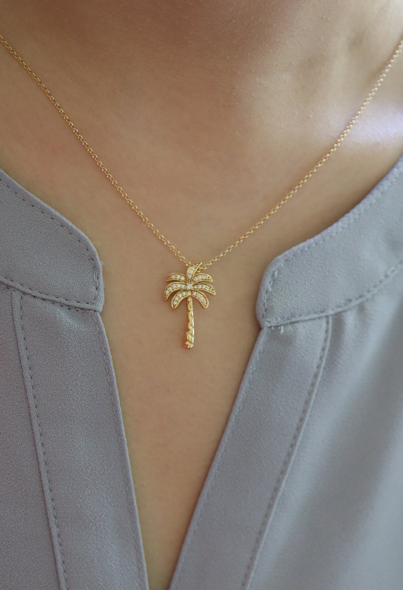 Palm Tree Pendant Necklace Coconut Tree Necklace CZ Cubic | Etsy