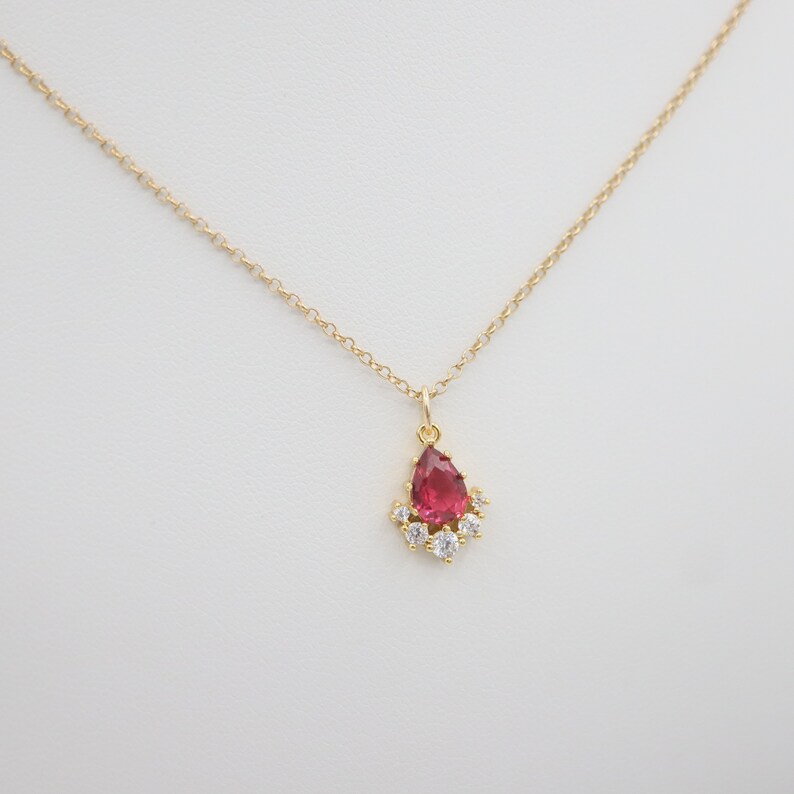 Dainty Pear Shaped Ruby Pendant Necklace CZ Cubic Zirconia | Etsy