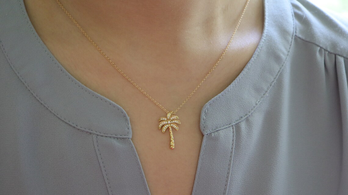 Palm Tree Pendant Necklace Coconut Tree Necklace CZ Cubic - Etsy