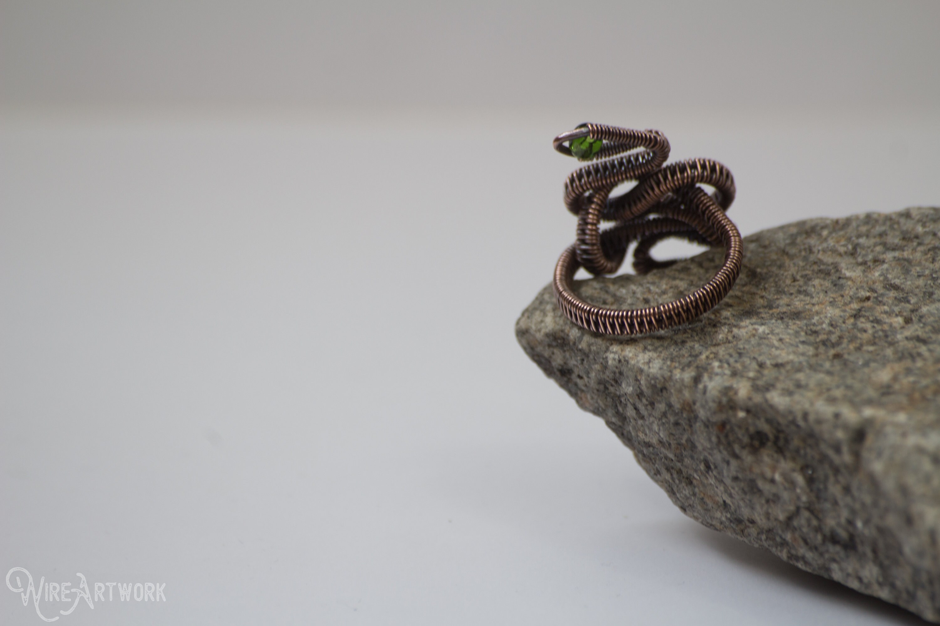 Snake Ring Copper Wire Ring With Green Bead Vintage Metal - Etsy