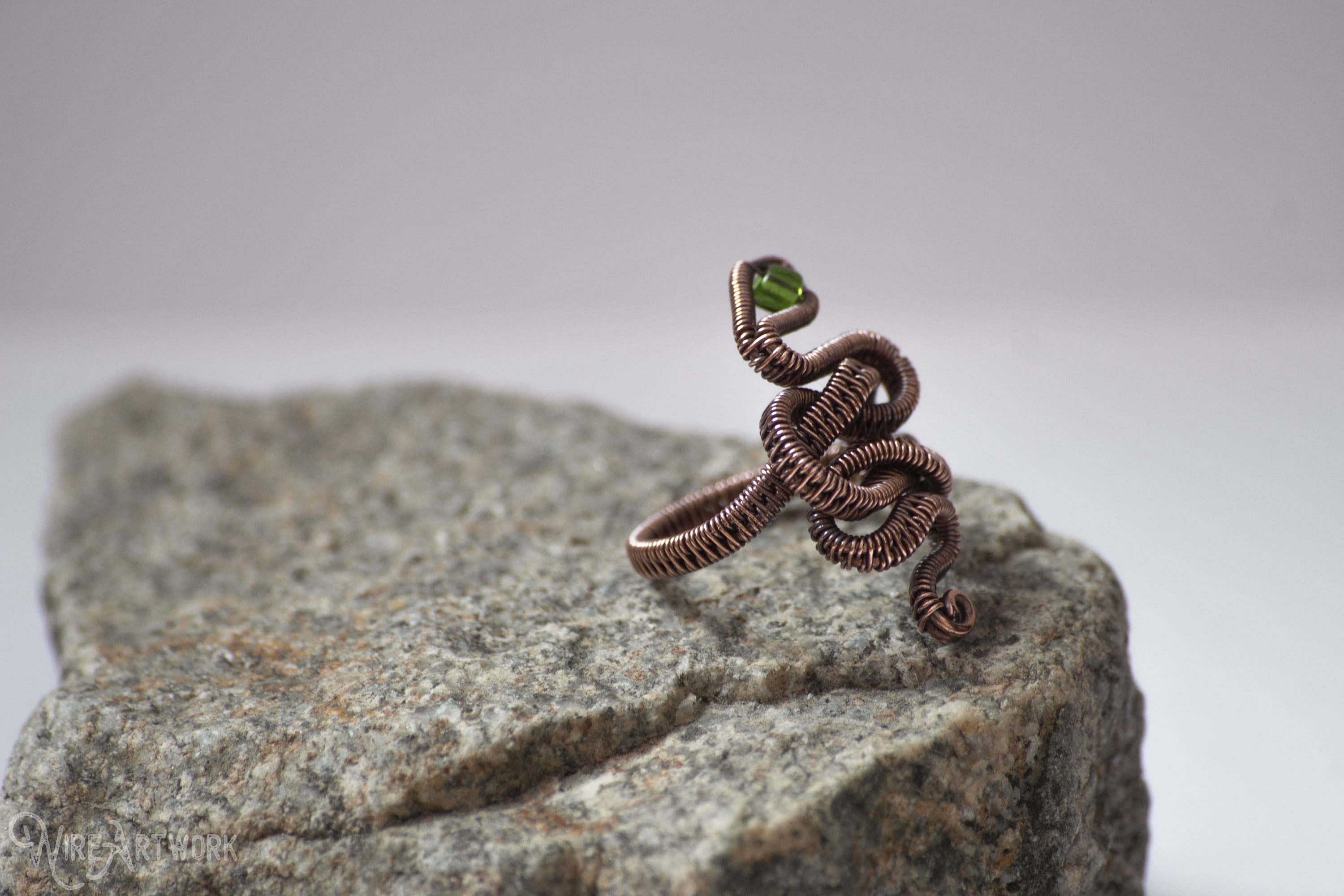 Snake Ring Copper Wire Ring With Green Bead Vintage Metal - Etsy