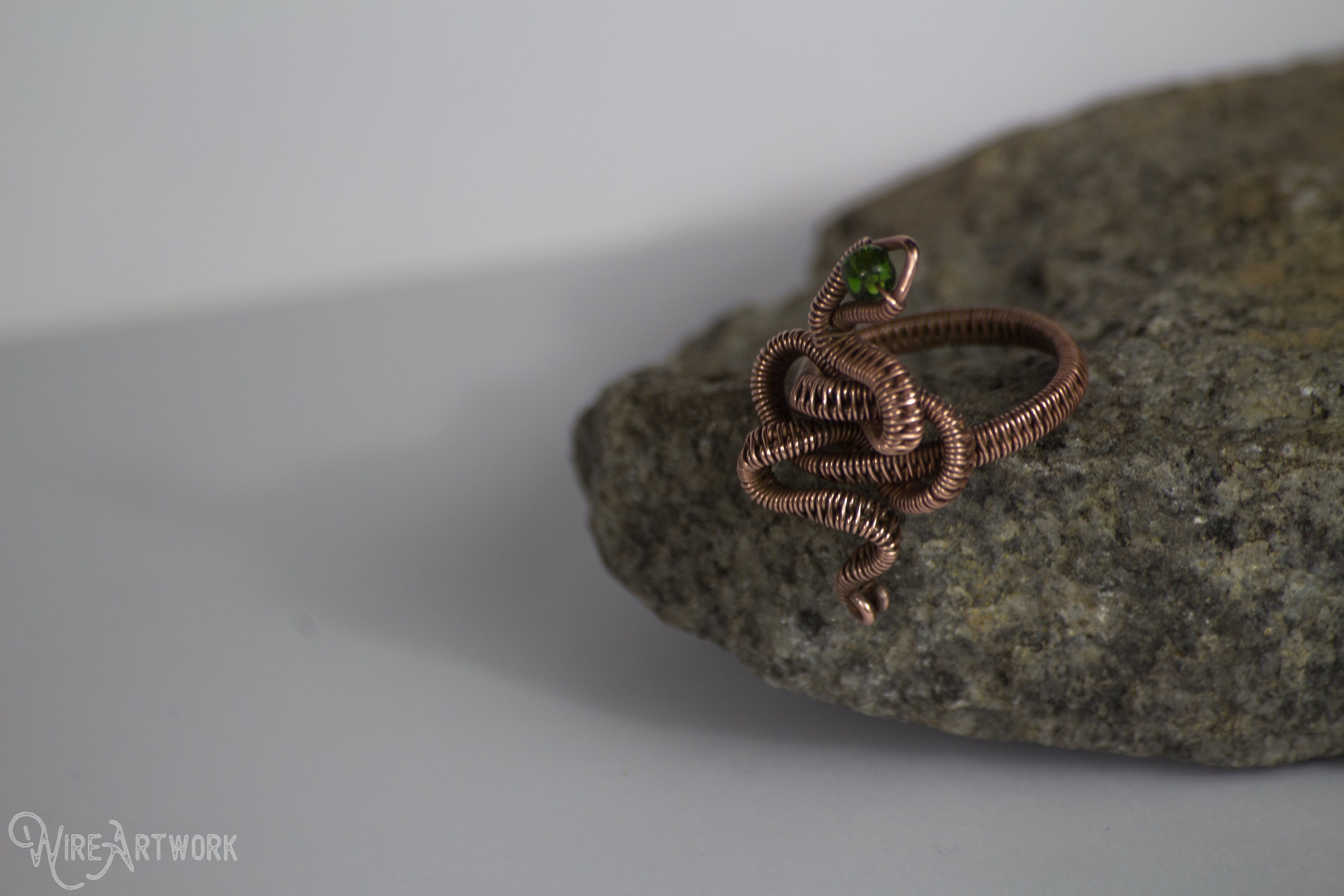 Snake Ring, Copper Wire Ring With Green Bead, Vintage Metal Jewel ...