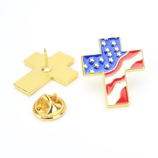 Us Flag Cross Lapel Pin - Etsy