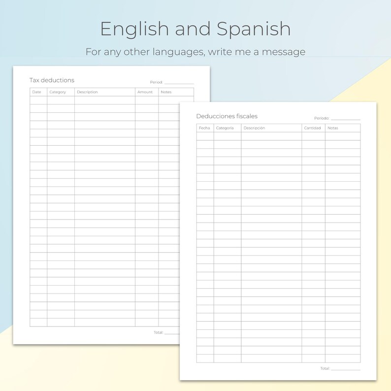 Tax Deduction Tracker · Printable PDF · English and Spanish - Etsy